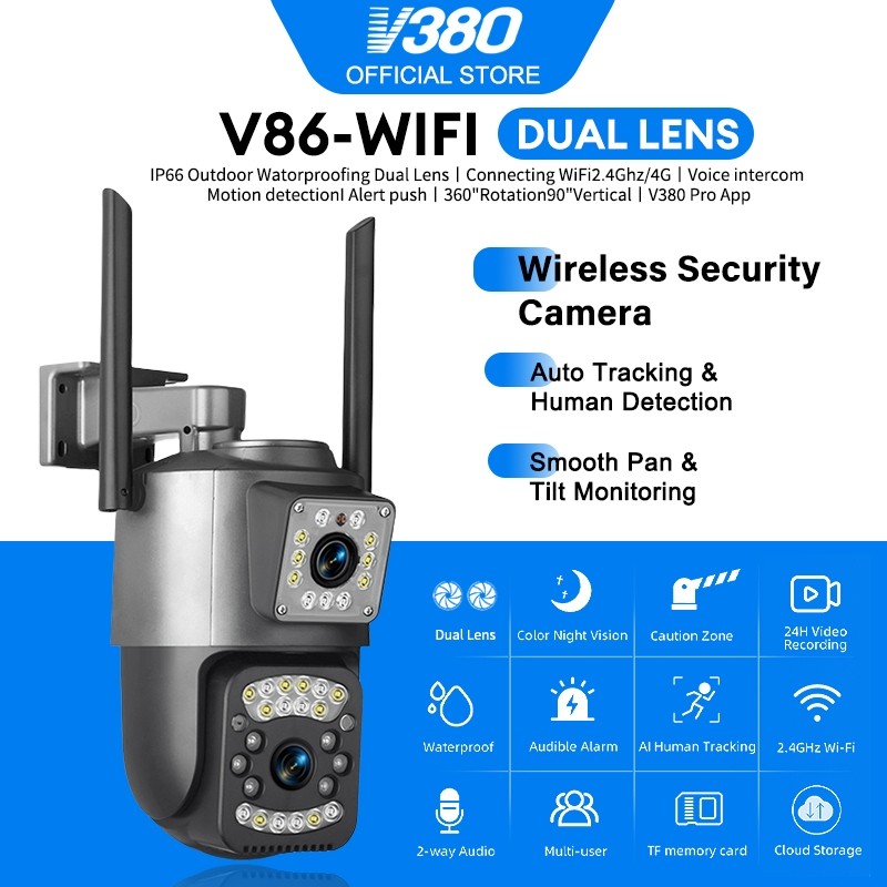 V380 Pro wireless dual lens outdoor waterproof wifi 360 cctv with audio ...