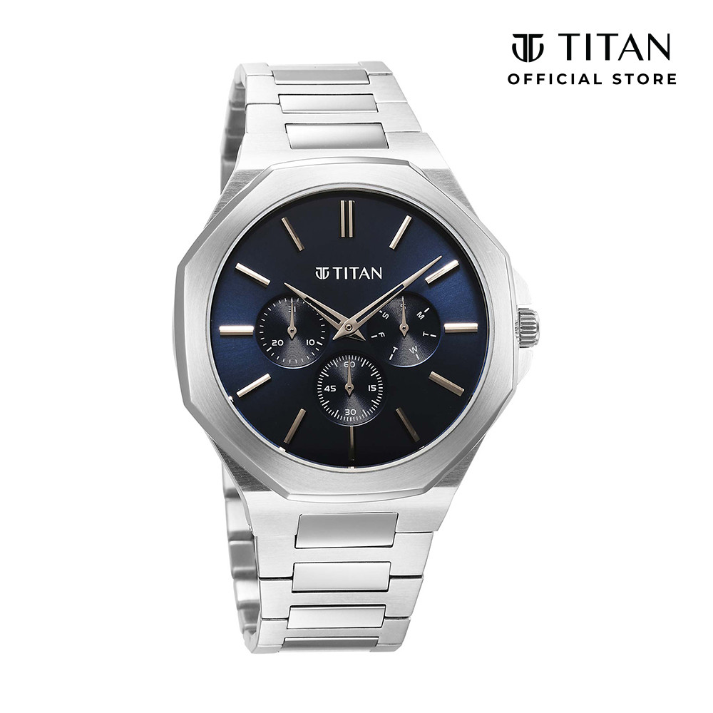 Titan Classic Slim Multifunction 90198SM01 Blue Dial Stainless Steel ...