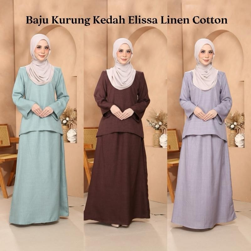 Baju Kurung Kedah ELISSA Linen Cotton | Shopee Malaysia