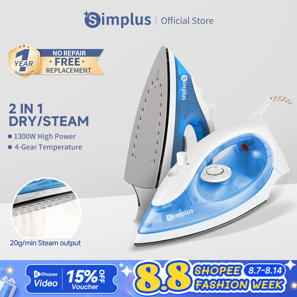 Simplus Iron Steam Garment Steamer Iron Non Stick Soleplate 1300W Power ...