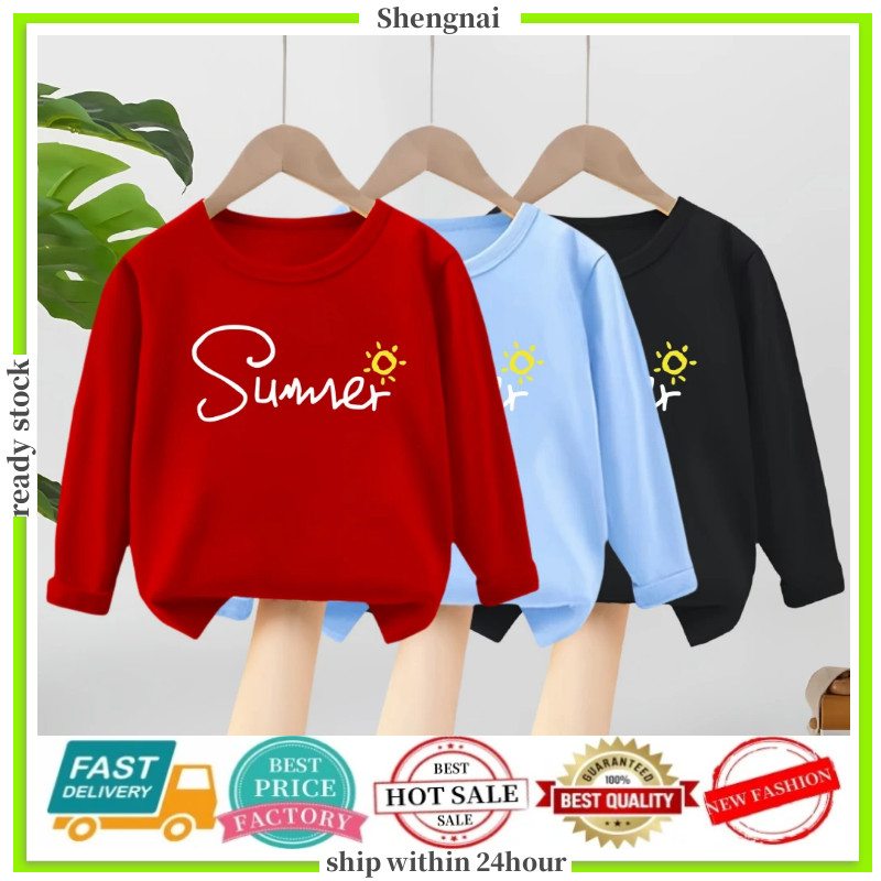 3-12 Year Old Cartoon Summer Letter Print Boy Girl Long Sleeve T-shirt ...