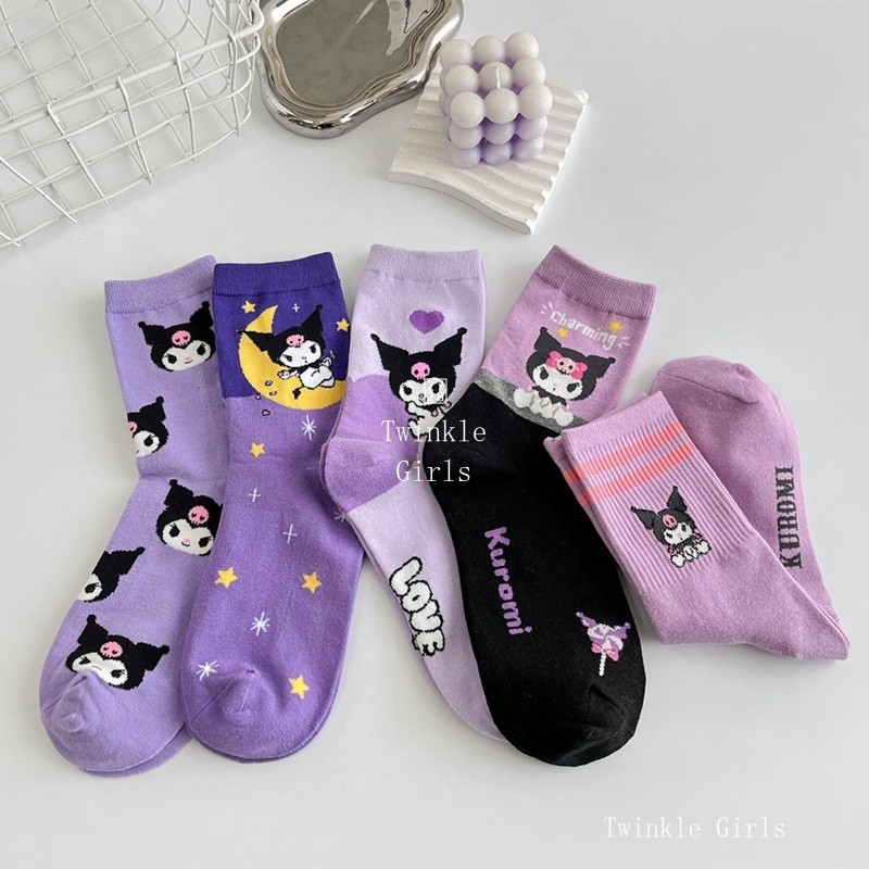 Korean Style Cute Kuromi Socks Women's Tube Cotton Sock Student ...