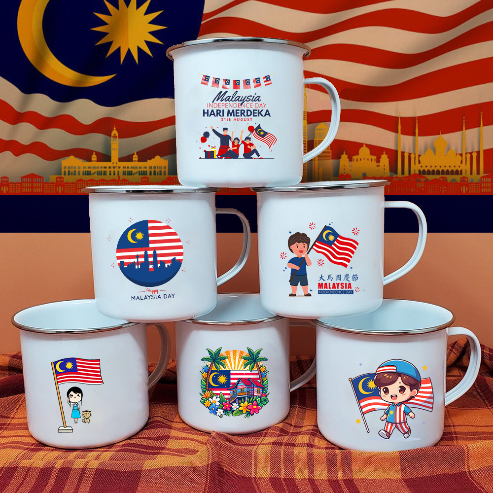 Hari Merdeka Pattern Enamel Coffee Cup Water Milk Mug Malaysia National ...