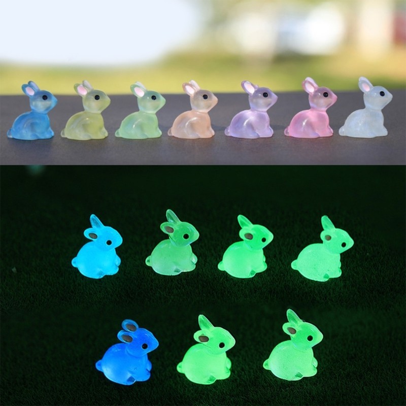 JJ* Miniature Rabbits Figurines Enchanting Night Glowing Rabbits ...