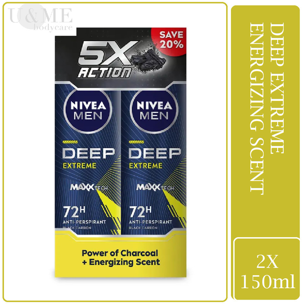 NIVEA MEN DEEP EXTREME MAXX TECH DEODORANT SPRAY 2x 150ml ENERGIZING ...
