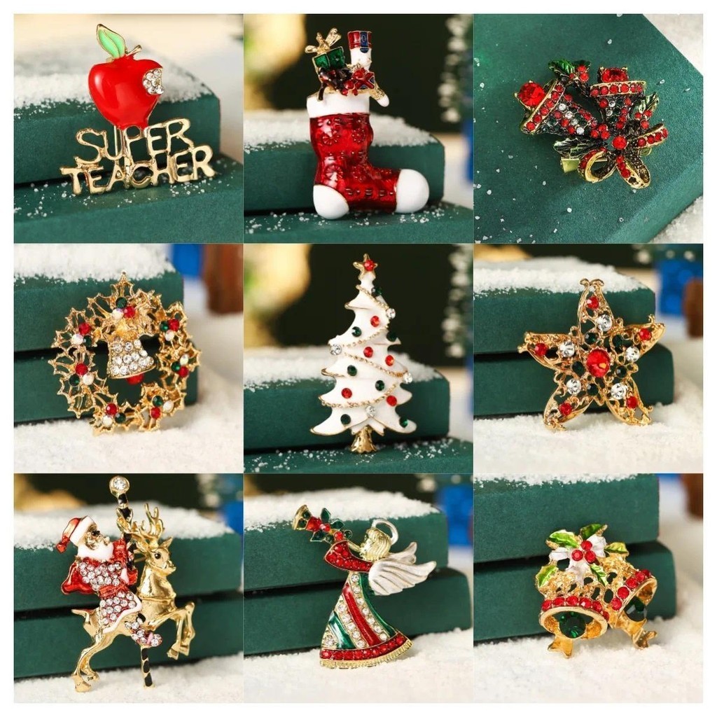 SKEDS Creative Women Men Christmas Apple Bell Crystal Brooch Pin ...
