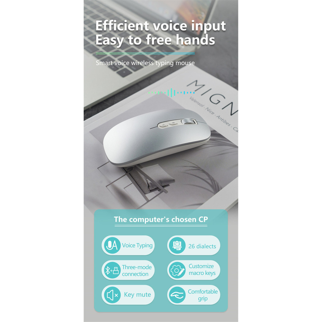 AI Smart Voice Mouse Speech to Text Mouse Rechargeable 2.4G Wireless ...