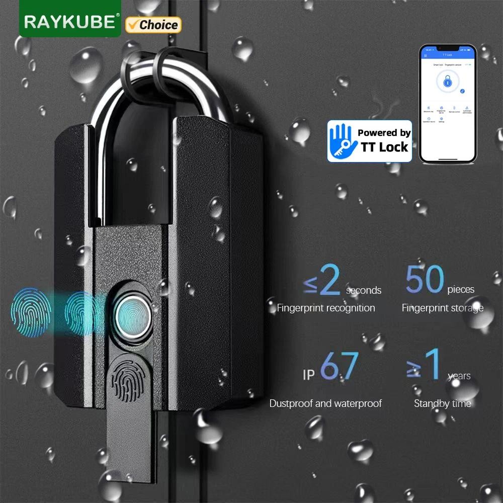 RAYKUBE IP67 Waterproof TT Lock Electronic Lock Digital Fingerprint Padlock with Built-in ...