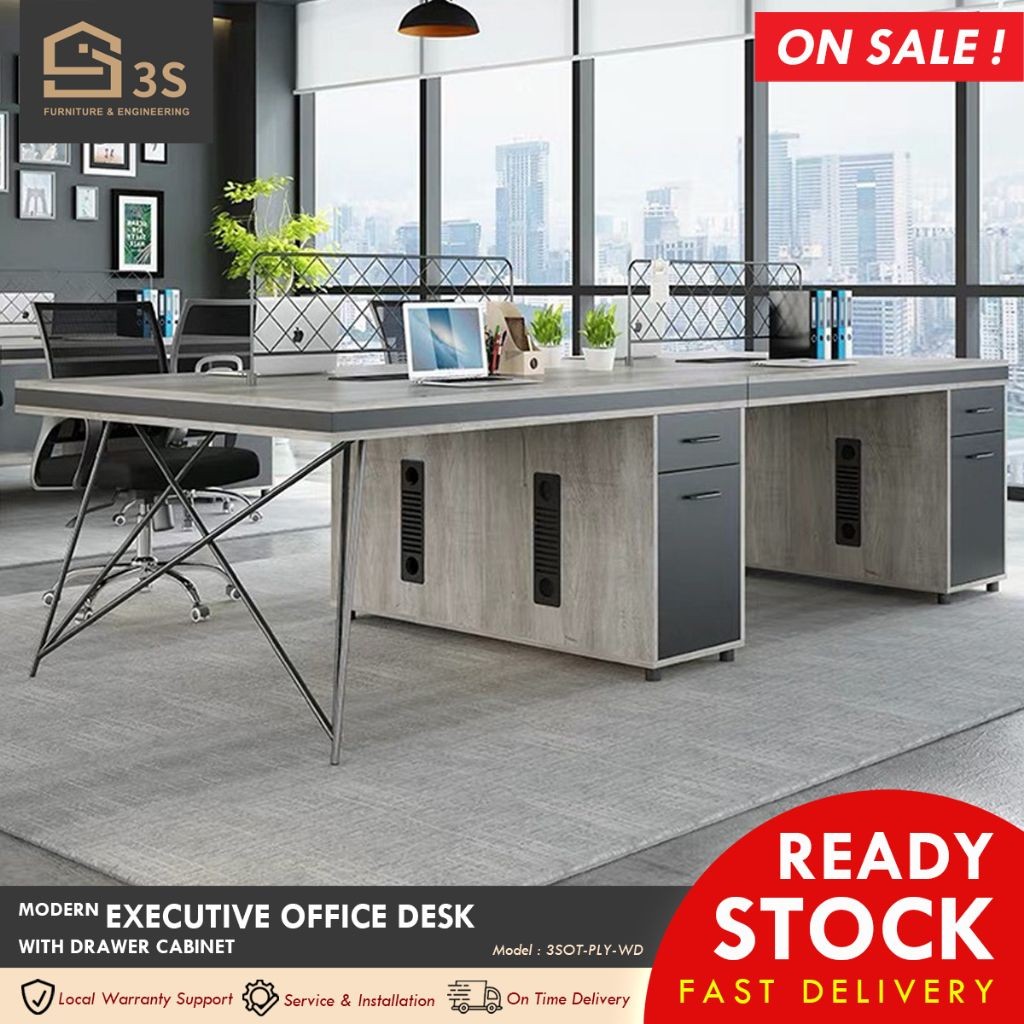 [3S FURNITURE] Modern Executive Office Desk with Cabinet with Drawer ...