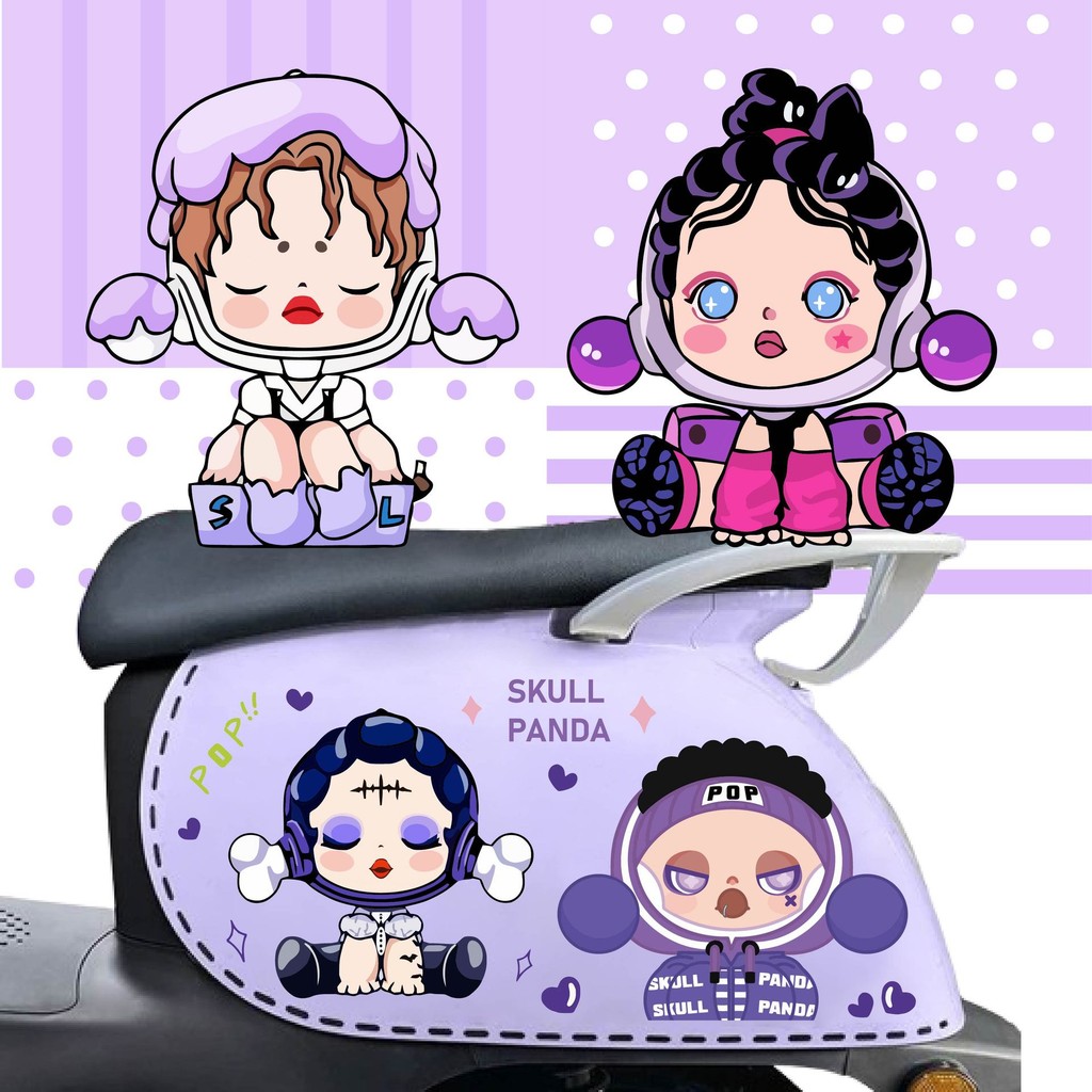 POPMART motorcycle sticker Molly decorative sticker SKULLPANDA cute ...