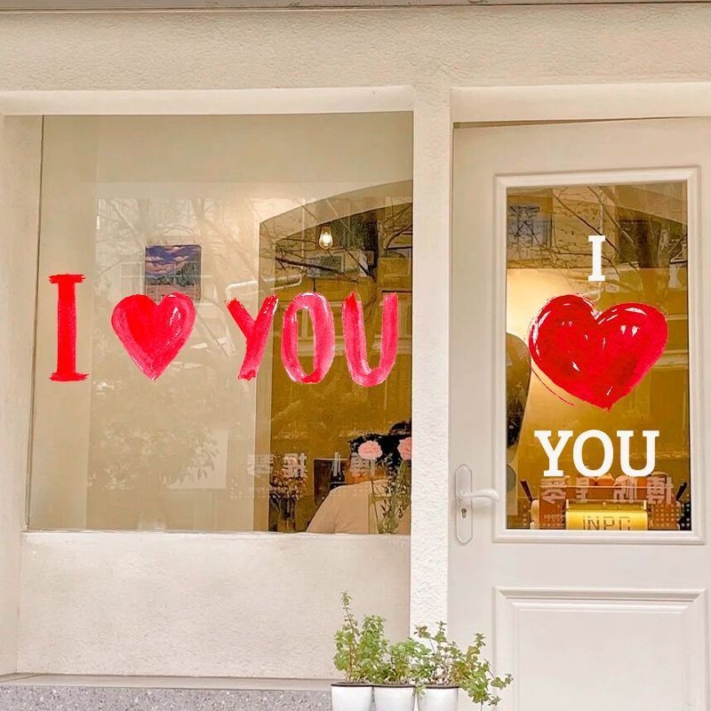 Love Romantic Atmosphere Stickers Cake Shop Milk Tea Shop Window Layout ...