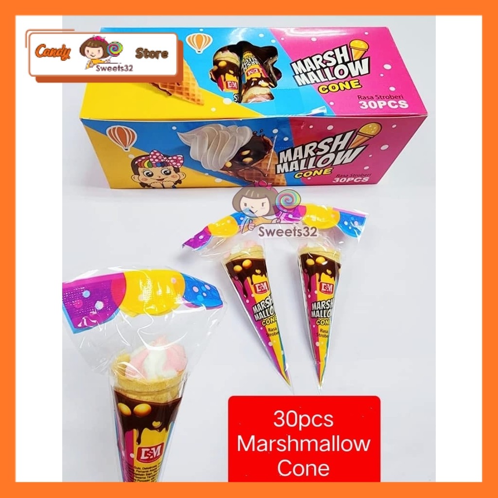 30pcs Ice Cream Cone Marshmallow Rich In Strawberry Flavors (±10gX30pcs ...
