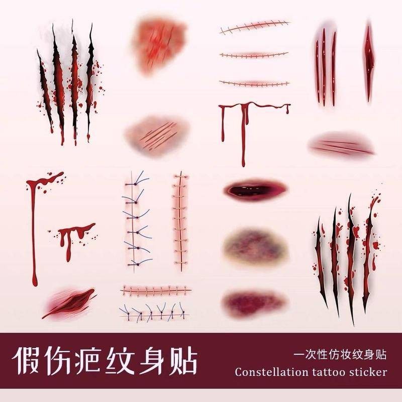 Temporary Tattoo Sticker Halloween Fake Scars, Fake Costumes, Wounds ...