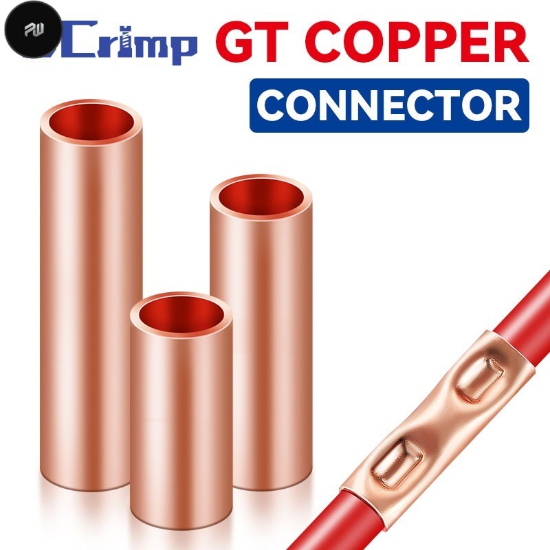 PW 100Pcs GT Copper Connecting Pipe Wire Joint Small Copper Tube Terminal Cable Lug Connection ...