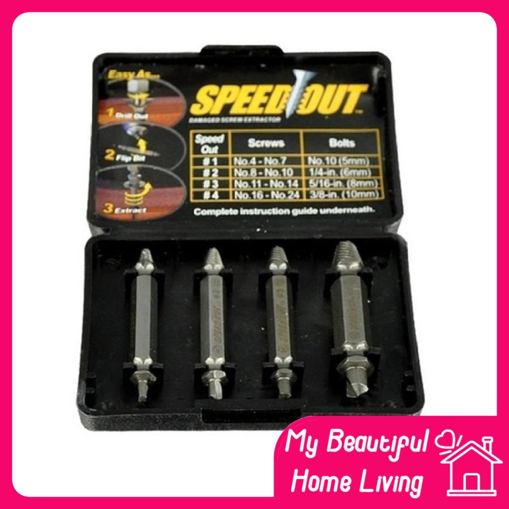 (FREE RM50 VOUCHER) 4pcs Quality SpeedOut Magnetic Screw Extractor Set ...