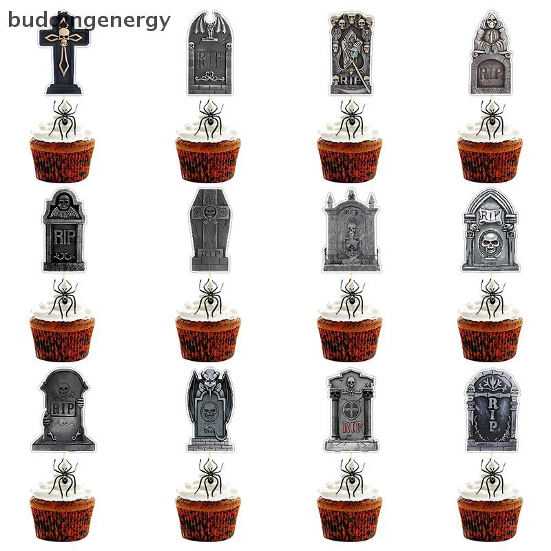 {BUDDI} 12pcs Halloween Party Tombstone RIP Cupcake Toppers DIY ...
