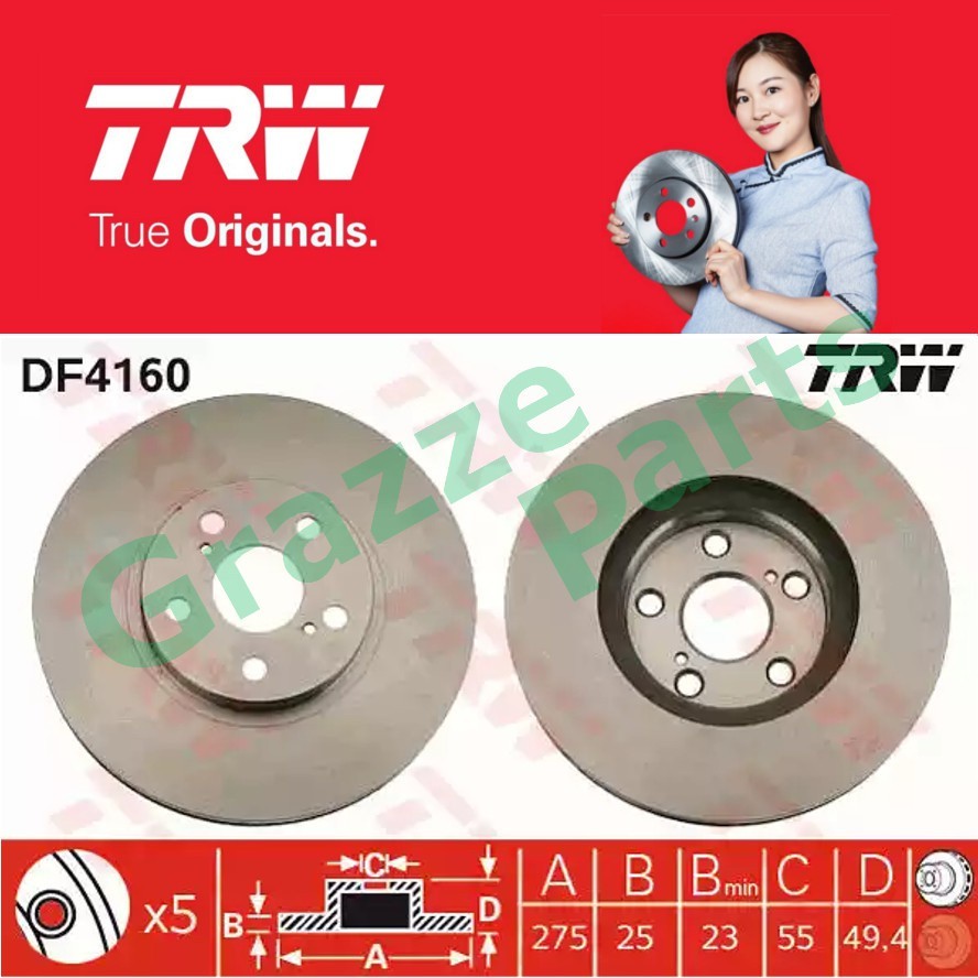 (2 pcs) TRW Disc Brake Rotor Front for DF4160 Toyota Celica ZZT230 ...