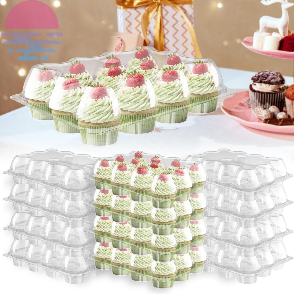 12Pcs Cupcake Containers 12 Holes Clear Plastic Cupcake Holders with ...