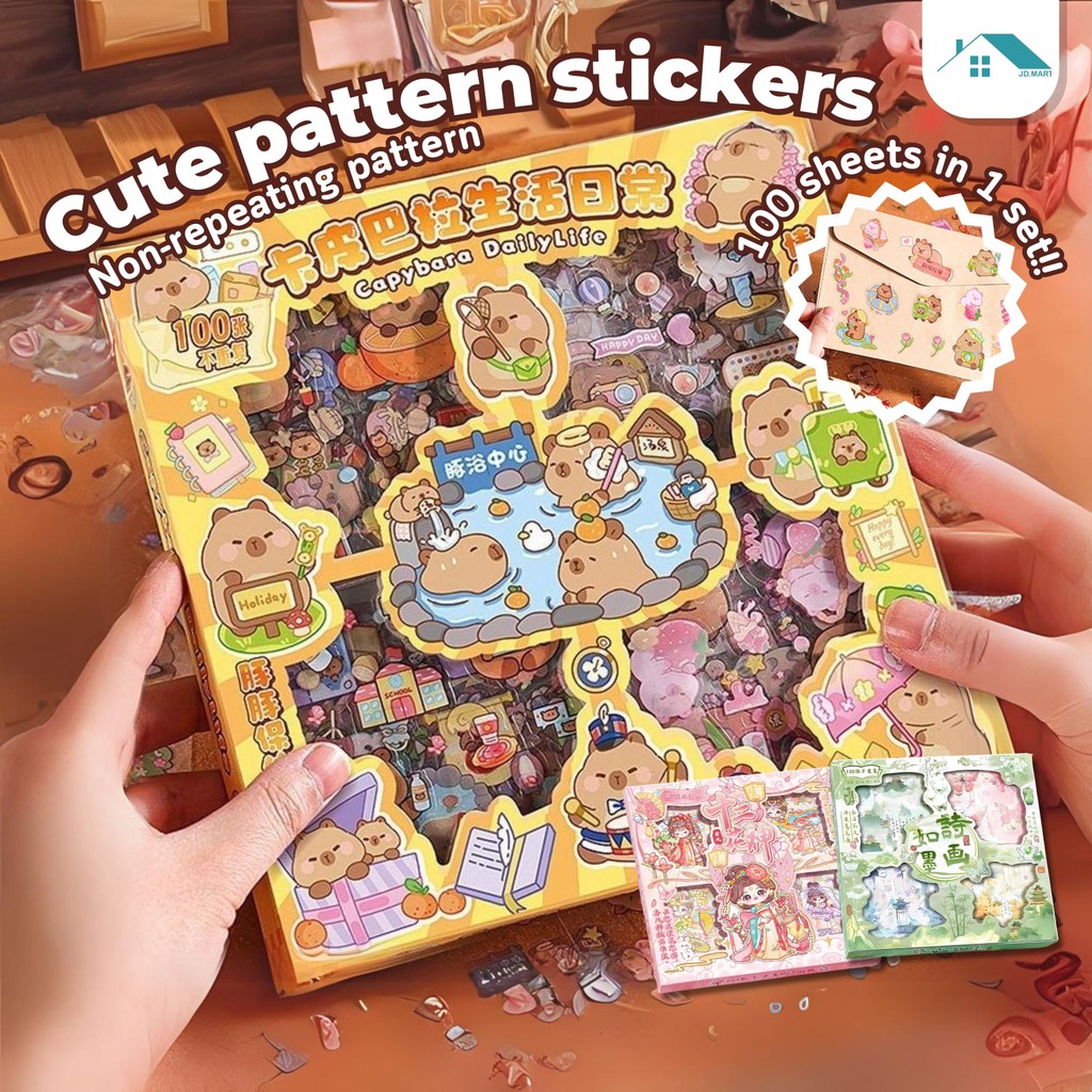 100 Sheets Trendy Non-Repeating Capybara Animal Stickers Waterproof ...