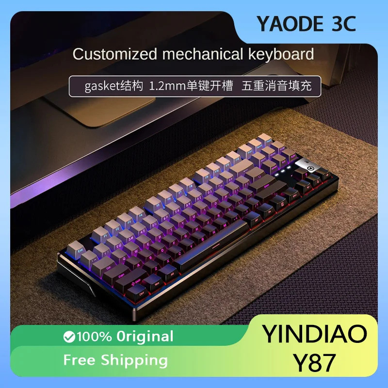 YINDIAO Y87 Mechanical Keyboard Wireless 3 Mode RGB Customized Hot Swap ...