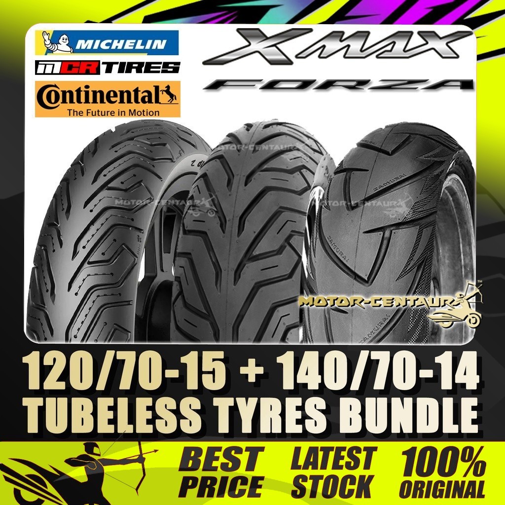 TAYAR MICHELIN,CONTINENTAL,MCR,FKR TUBELESS TYRE CITY GRIP 2 120/70-15 ...