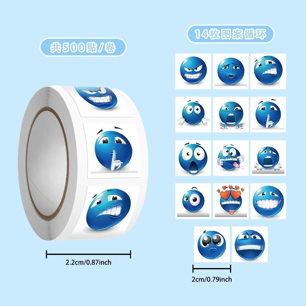 Creative emoji Little Blue Bean Emoji Sticker Roll Sticker Fun Emoji ...