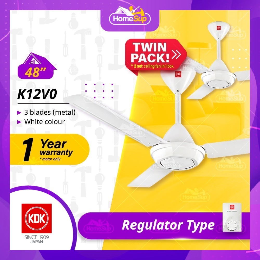KDK K12v0 Ceiling Fan – 48 Inch Metal Blade, Regulator, White, Twin ...