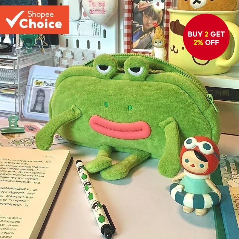 Cartoon Plush Frog Pencil Case Student Large Capacity Stationery ...