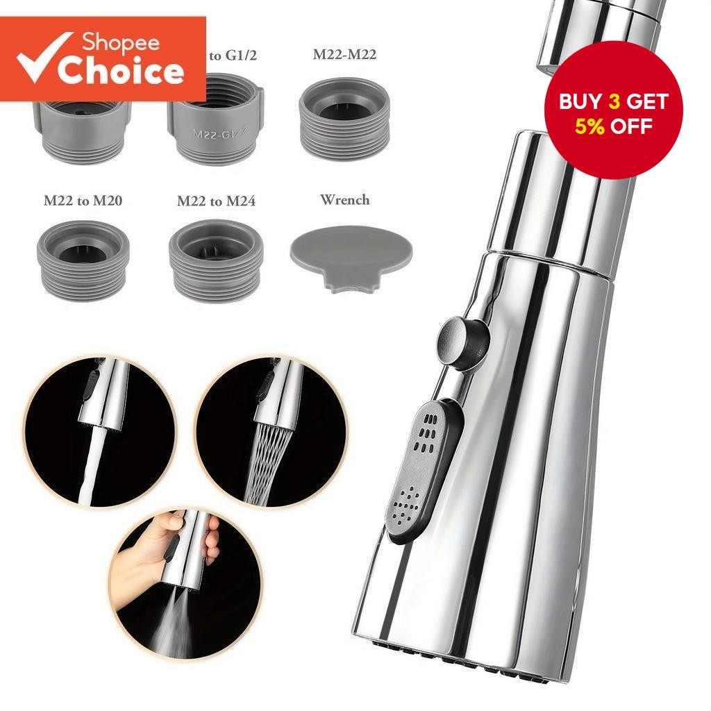 1pc, 3 Function Kitchen Sink Faucet Head Replacement with 5 Adapters ...