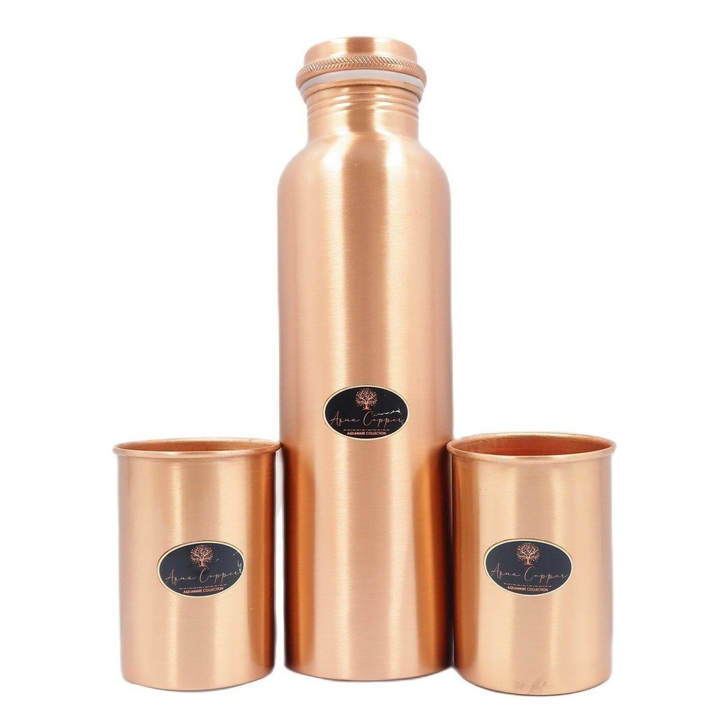 Pure Copper Drinking Bottle with 2 Glass Set - Copper Bottle Gift Set ...
