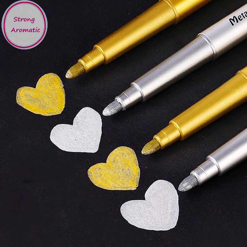 STRO Gold Silver Colour Craft Pen Waterproof Paint Pen Sign Mark Metal ...