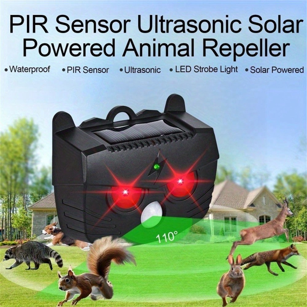 1pc Solar Ultrasonic Animal Repeller With Motion Detection, Flash Repel ...