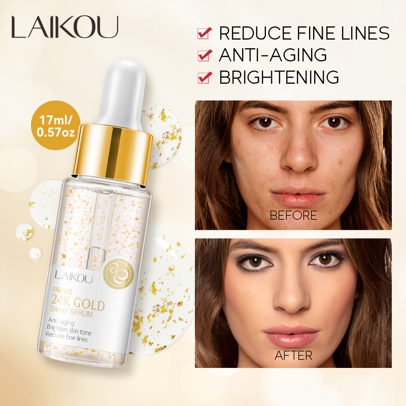 LAIKOU 24k Gold Snail Face Serum Whitening Essence Anti-aging Remove Fine Lines Moisturizing ...