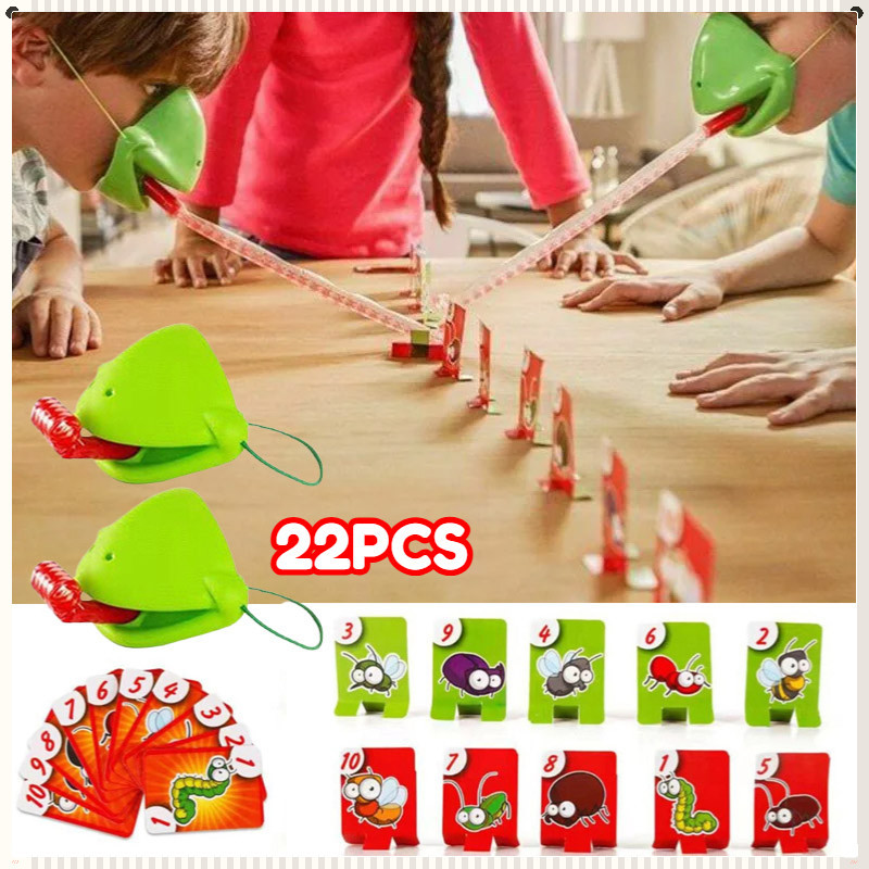 22PCS Frog Mouth Tongue Board Game Lizards Mask Two-player Card Game ...