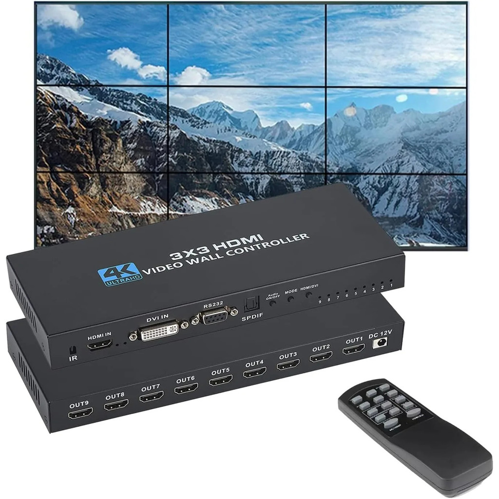 4K HDMI Video Wall Controller 3x3 1080P HDMI TV Wall Splicing Processor ...