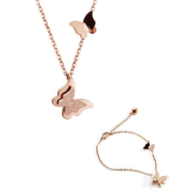 CELOVIS Queen Alexandra Butterfly Rose Gold Chain+ Bracelet Set ...