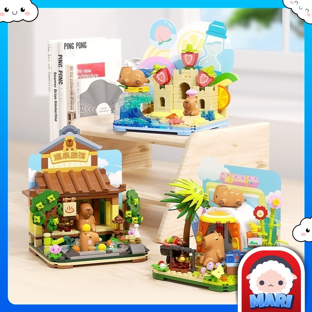 Cute Capybara Series Animal Vacation Hut House Figure Character Cartoon ...