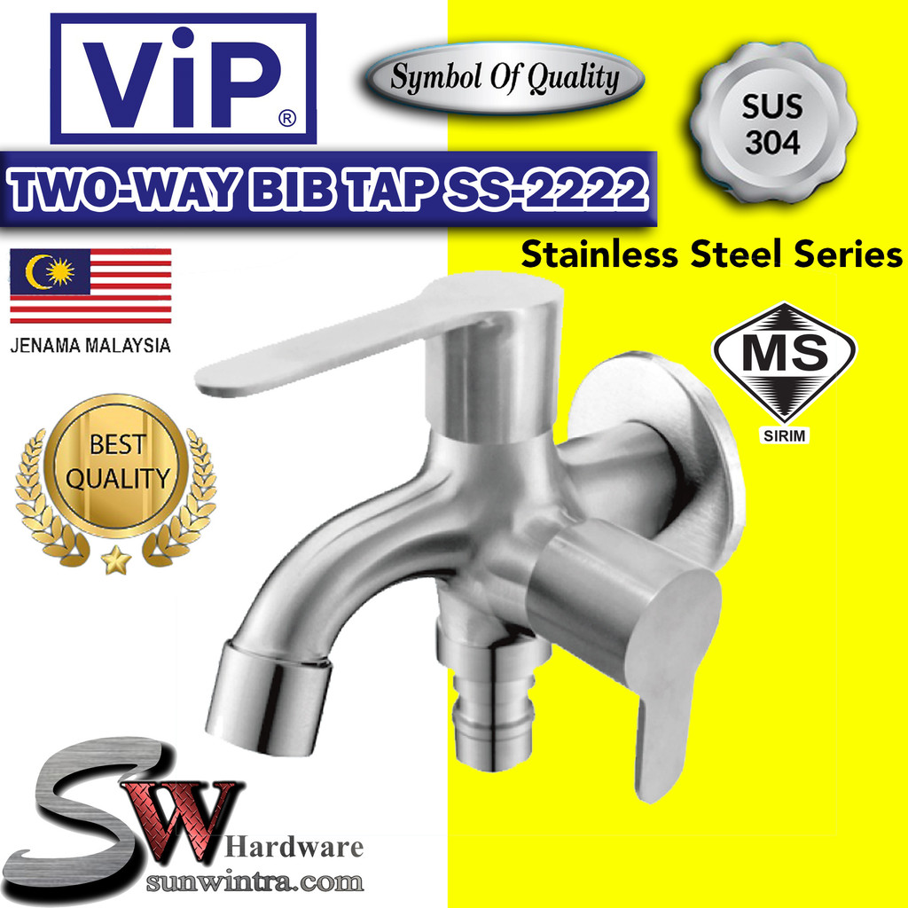 VIP SUS304 STAINLESS STEEL WALL TYPE 2-WAY BIB TAP #SS-2222 SS2222 TWO ...