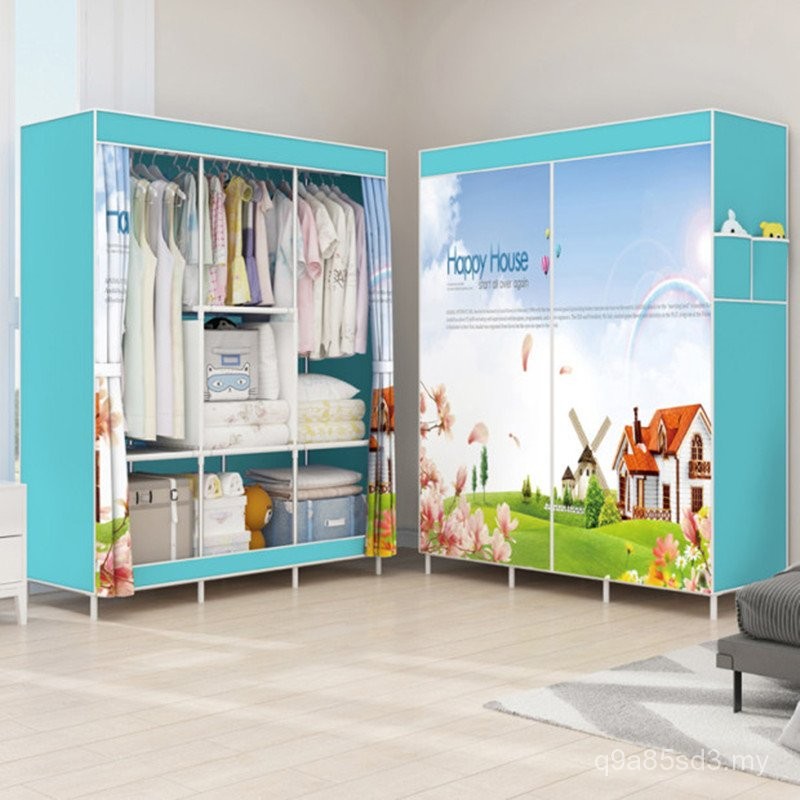 Simple Wardrobe Fabric Cloth Wardrobe Steel Pipe Reinforced Steel Frame ...