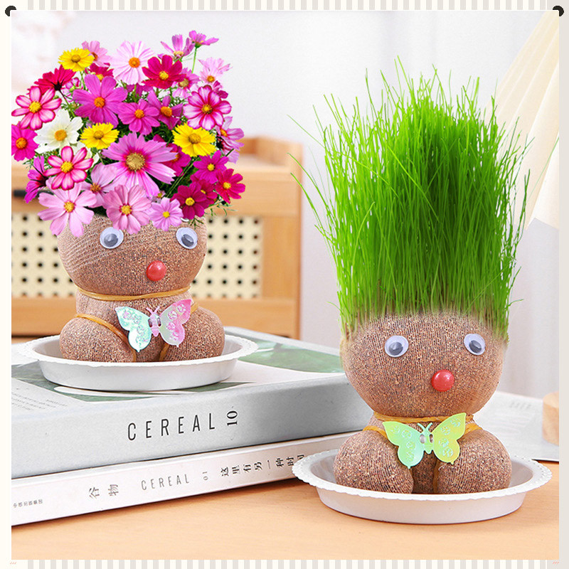 Grass Head Toy Planting for Children Flowering Head Doll Toy Kid Craft ...
