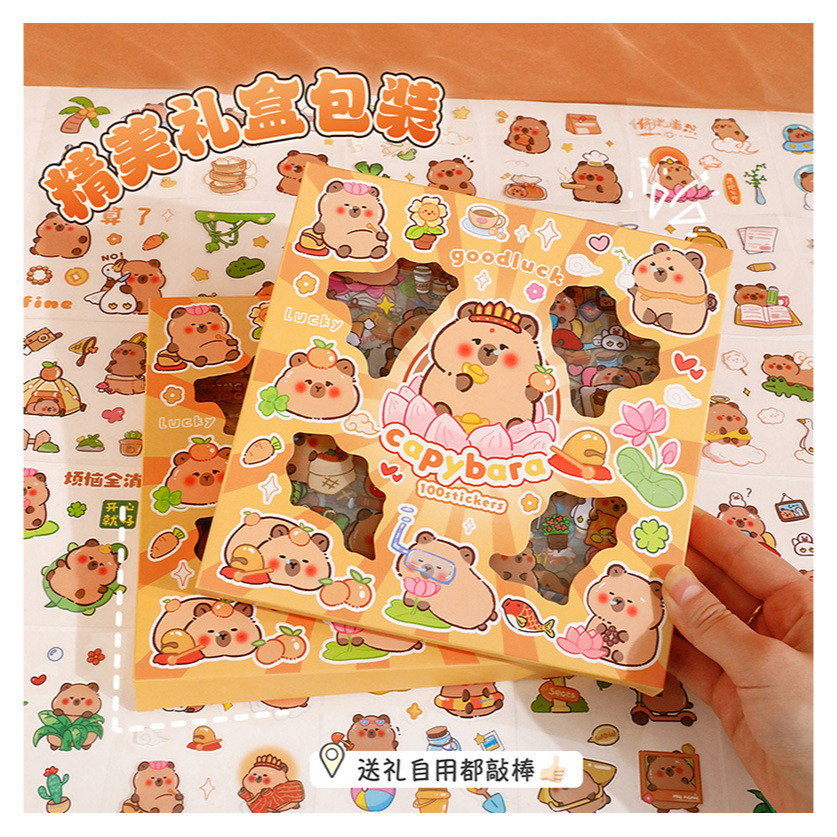 Ready Stock 100pcs CapyBara Stickers卡皮巴拉贴纸水豚手帐防水Cute Capy bara Handbook ...