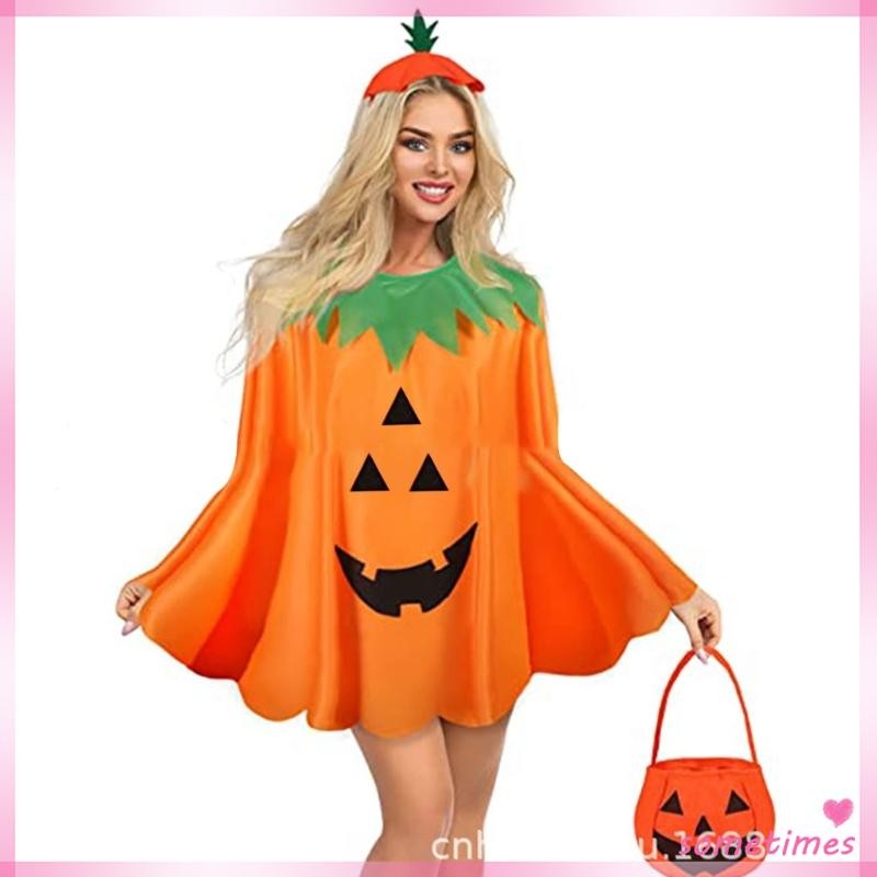 Time Pumpkin Cloak Halloween Costume Pumpkin Set Pumpkin Hat Candy Bag ...