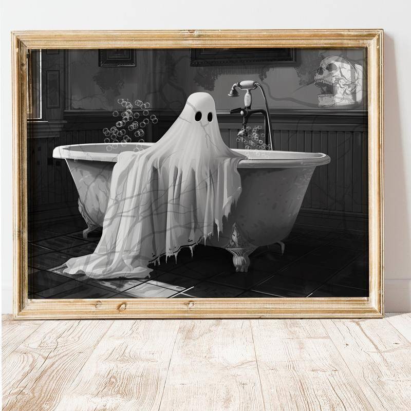 Spooky Times Ghost on the toilet funny,halloween scary bathroom set of ...