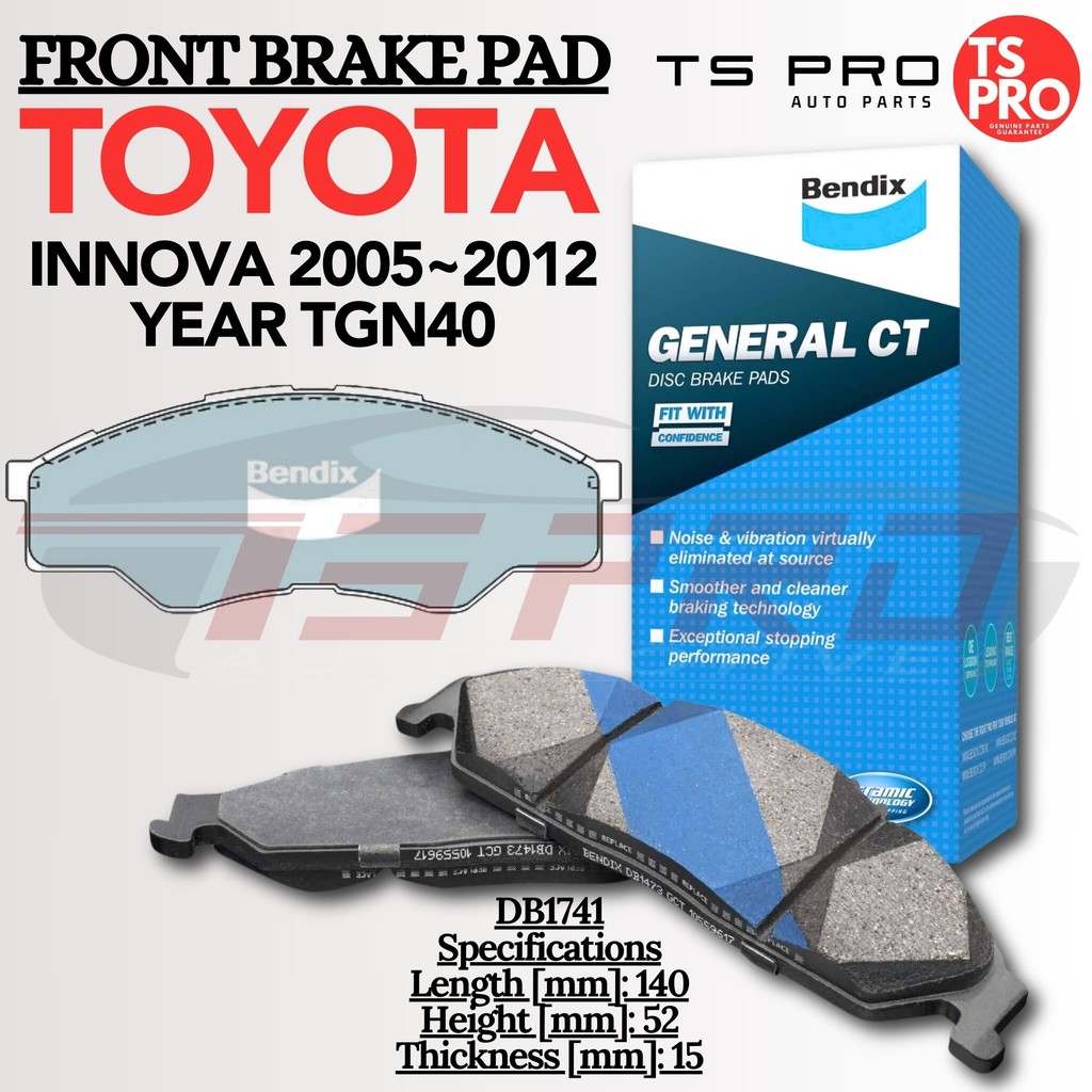 Toyota Innova 2005~2012Year TGN40 Bendix Front Disk Brake Pad Disc Brek ...