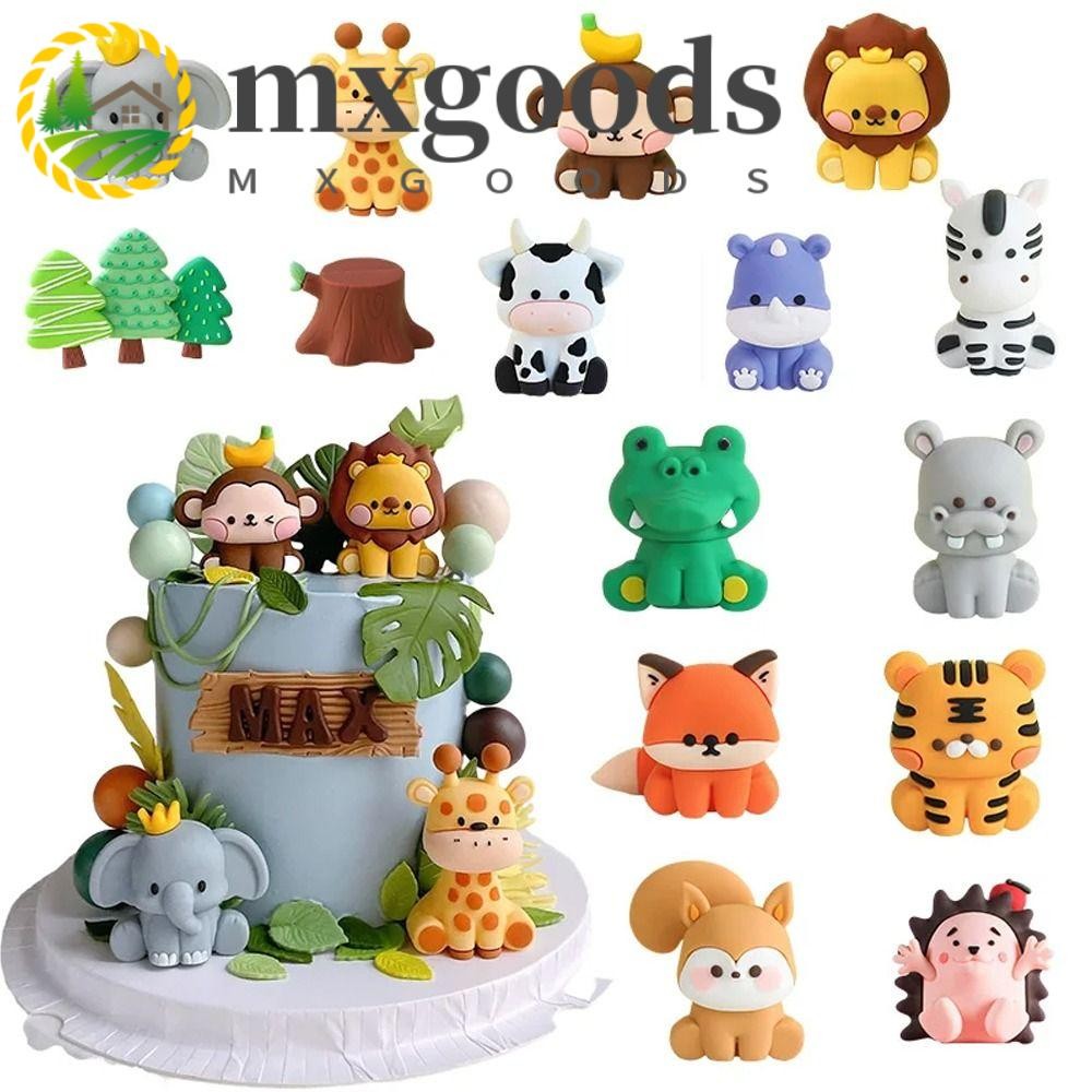MXGOODS Animal Theme Cake Topper, 3D Elephant Giraffe Lion Monkey|Cake Topper, Cake Ornament ...