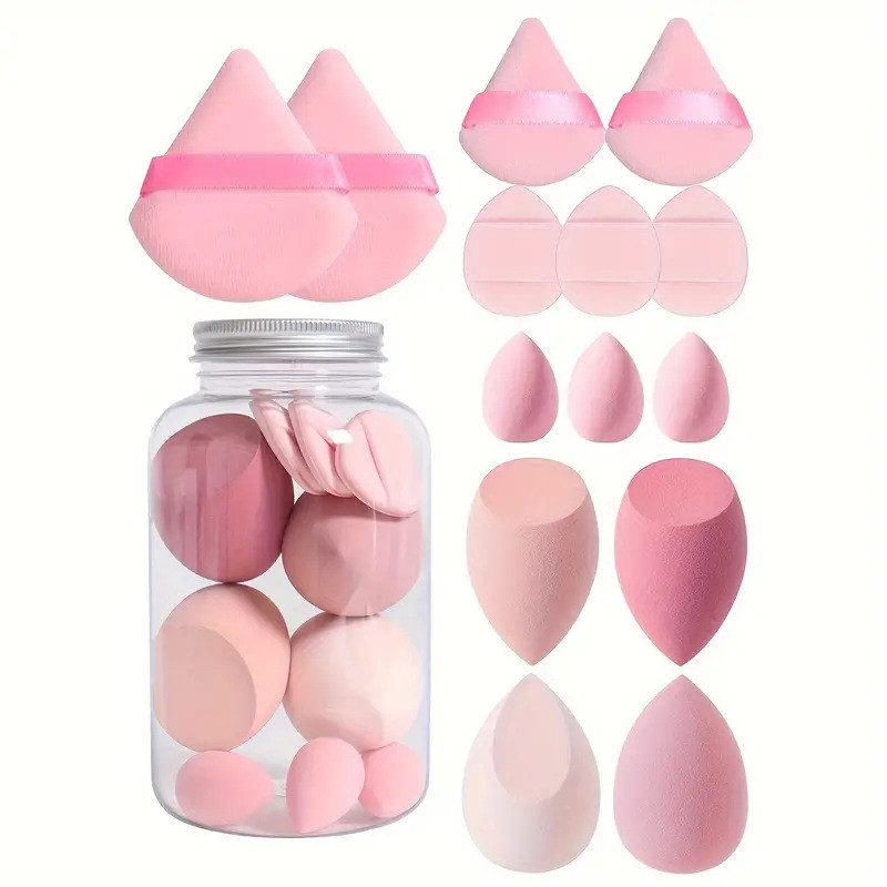 12Pcs Makeup Sponge & Finger Puffs with Storage Tank，including 4 Beauty ...