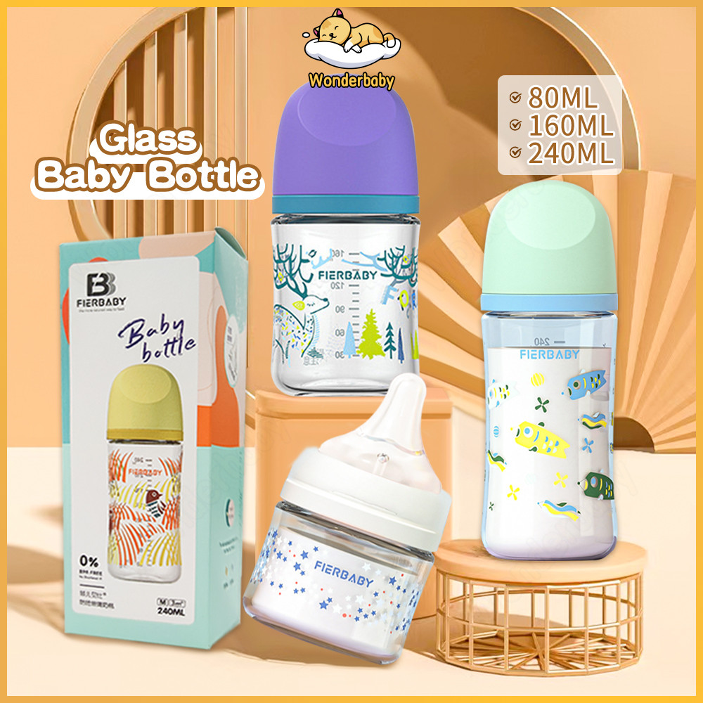 Wonderbaby 80/160/240ML Baby Glass Feeding Bottle Anti-Colic Milk Bottle Wide Neck Nursing ...