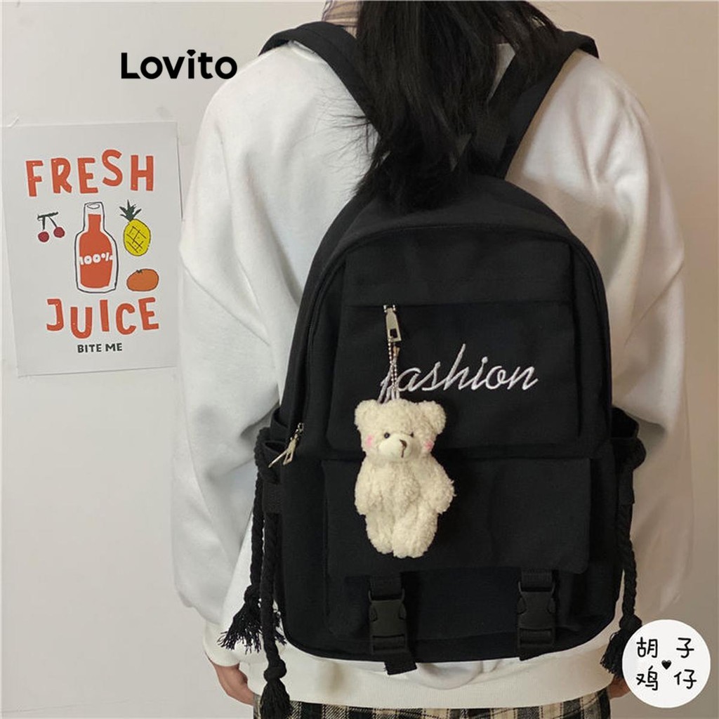 Lovito Plain Student Preppy Style High Capacity Letter Backpack for ...