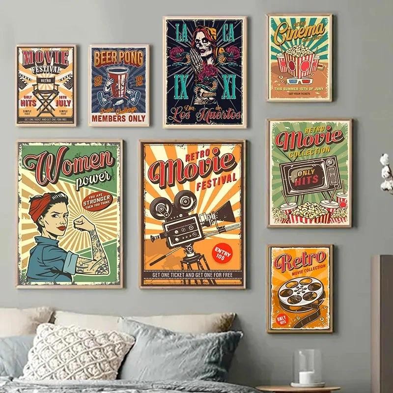 Poster Festival Filem Retro - Lukisan Kanvas Seni Dinding Kuasa Wanita ...