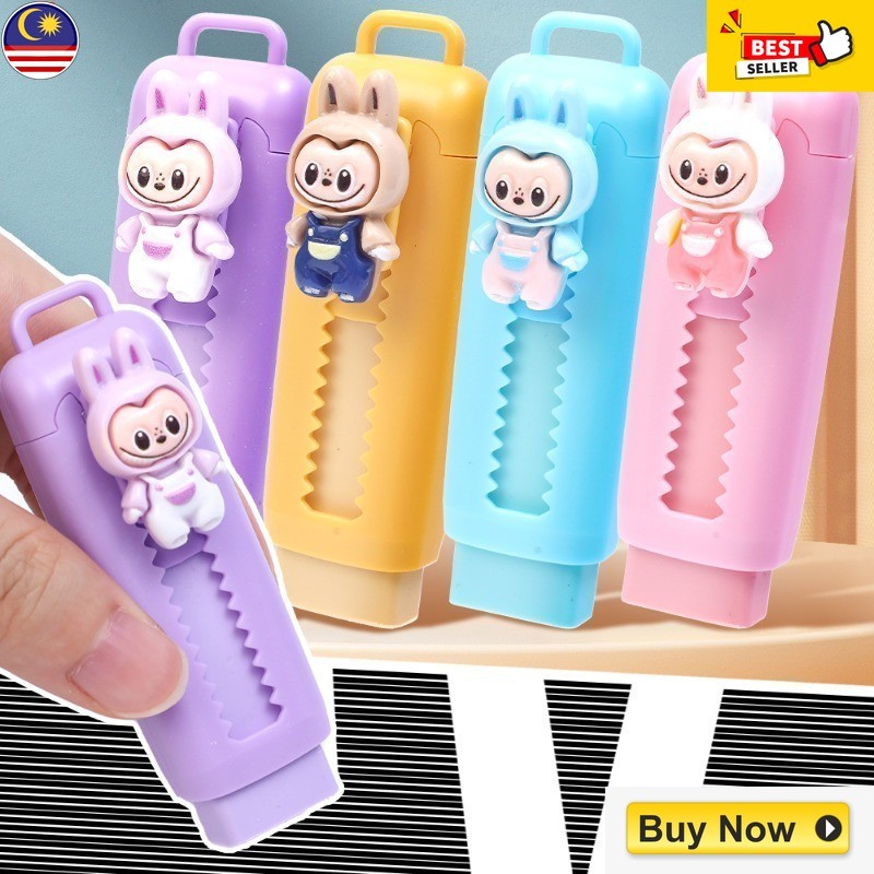 ZDD Portable Cute Capybara Labubu Push Pull Design Eraser Drawing Stationery Cartoon Retractable ...